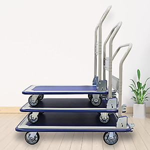 TAGEPOR Folding Steel Platform Hand truck with Brake Heavy Industrial Cart Load 330lb Flatbed Truck Warehouse Handling (29.2x18.1（load 330lb）)