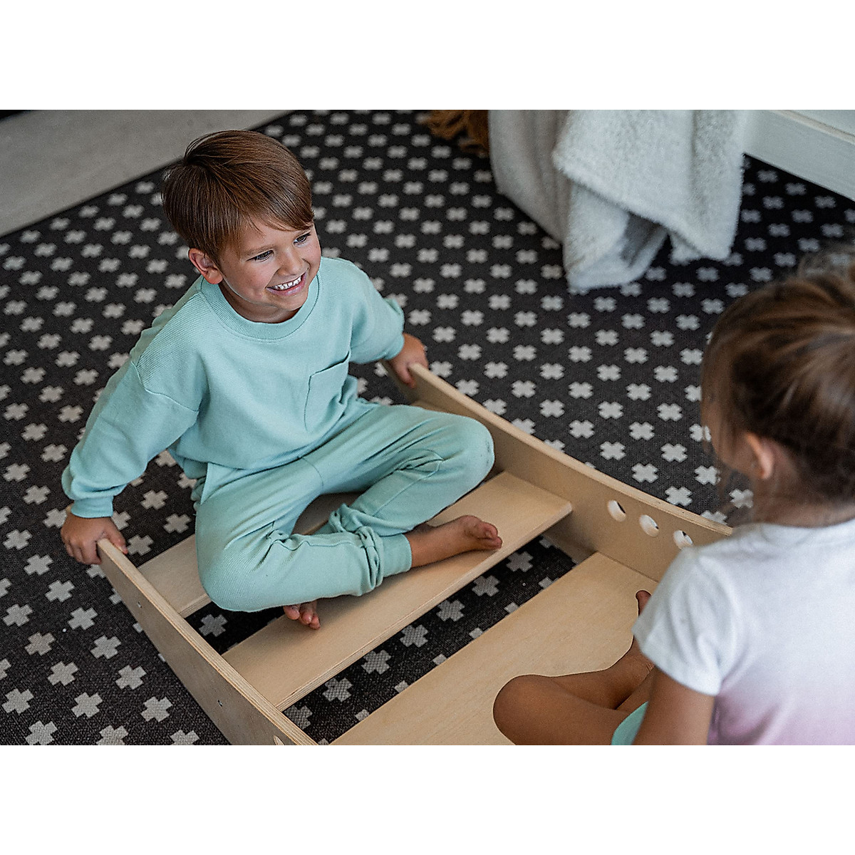 Avenlur Rocking Boat Stair Climber Montessori and Waldorf Style Balancing Step Ladder Rocker Activity Center for Toddlers, Kids, Homeschool, Daycare Seats up to 4 Children Ages 1-6yrs