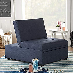 Pemberly Row Transitional Upholstered Convertible Sofa Bed in Blue