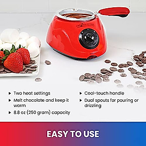 Total Chef Chocolatiere Electric Melter for Chocolate and Candy Melts, 8.8 oz (250 g), Fondue Pot, DIY Candy Maker with 32-Piece Accessory Kit for Dessert, Special Occasion, Romantic Dinner, Red