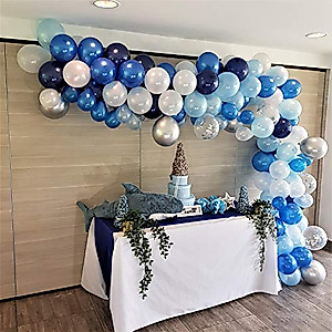 RC&Z Navy Blue Balloon Garland Arch Kit - 120 with Royal Blue, Baby Blue, White, Silver Metallic and Confetti Latex Balloons for Baby Shower Decorations Bachelorette Birthday Party Backdrop Background