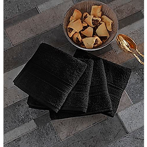 Cotton Fingertip Towels Set - 4 Pack Black Highly Absorbent, Soft Feel Fingertip Towels 11"x17"