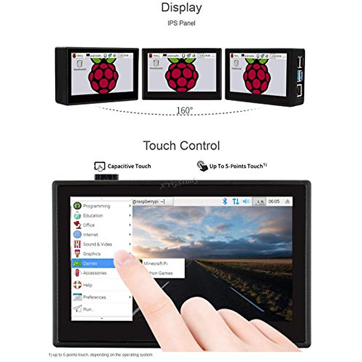 XYGStudy 4.3inch Capacitive Touch Display LCD for Raspberry Pi 4, with Protection Case Cooling Fan Screen Resolution 800×480 IPS Wide Angle MIPI DSI Interface, Supports Pi 4B Driver Free