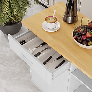 SUNLEI Kitchen Island on Wheels with Storage Cabinet & Drawer, 40" Kitchen Cart Cabinet with Shelves, Cart Handle for Towel Rack or Free Mobility, Portable Islands for Kitchen(White)