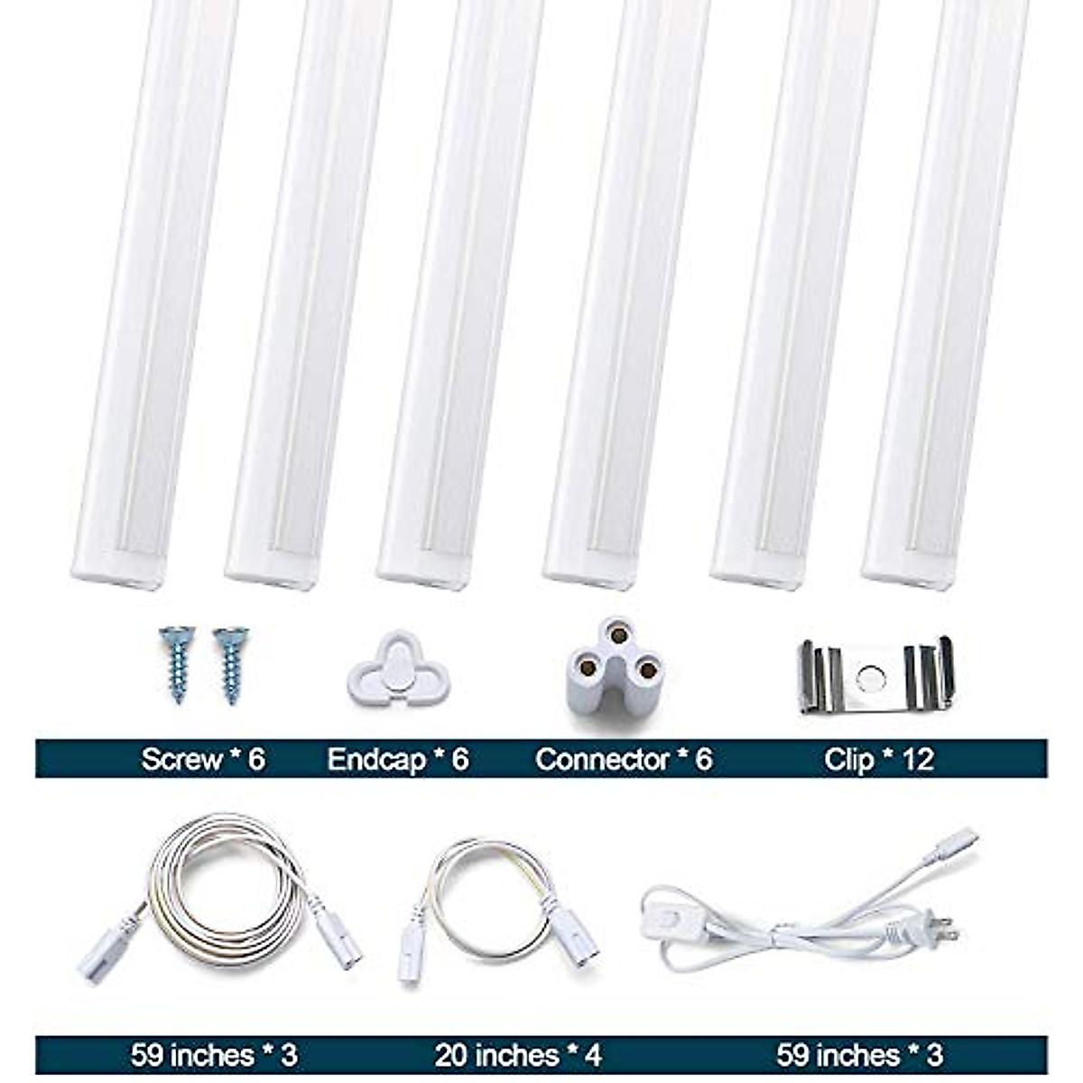 Led Shop Light 4ft 6500k 2640lm 24w, Bright White, Pack of 6, Linkable Led Shop Lights for Garage, Easy Led T5 Shop Lights for Workshop, Mounted Up-to Ceiling or Under Cabinet, Built-in On/Off Switch