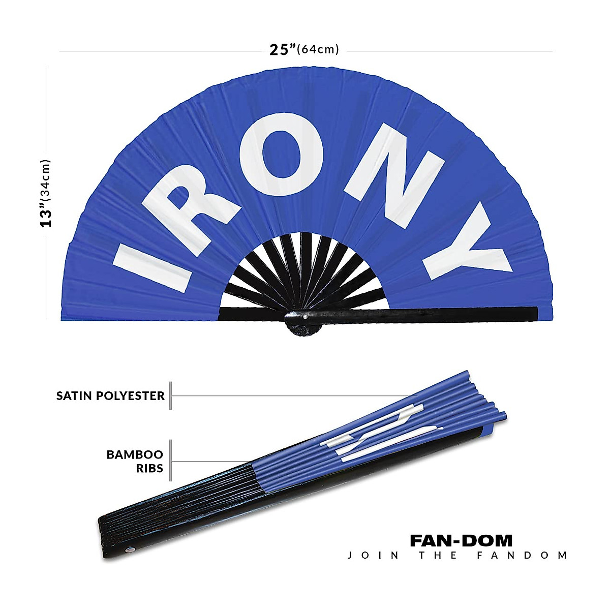 Irony hand fan foldable bamboo circuit hand fan funny gag slang words expressions statement gifts Festival accessories Rave handheld Circuit event fan Clack fans (Blue)