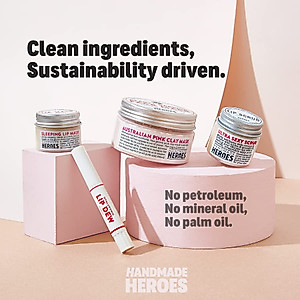 Save 20% - Handmade Heroes Plumping Bakuchiol Lip Mask and Green Tea Lip Scrub Bundle - Clean Sustainable Skincare Lip Exfoliator and Lip Treatment - Matcha Latte & Bakuchiol