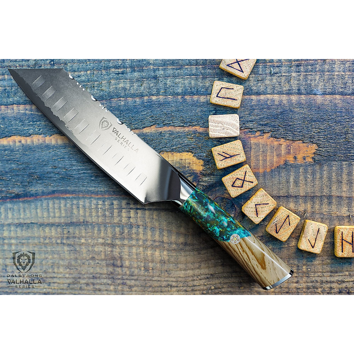 Dalstrong Valhalla Series Santoku Knife 7" Bundled with Slicing & Carving Knife 12" - w/Leather Sheath