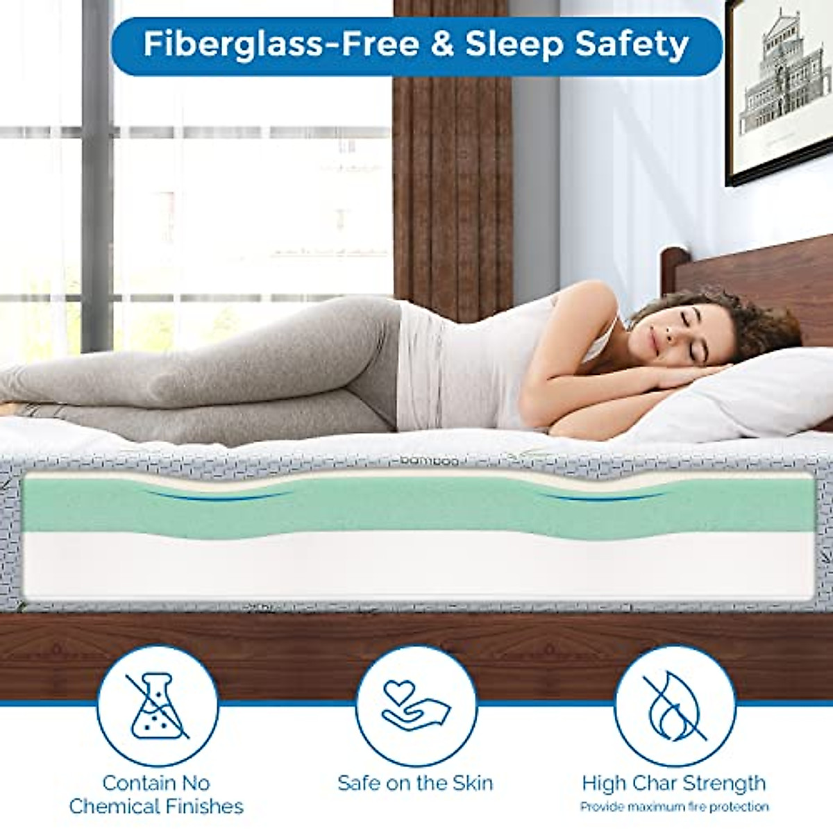 IULULU California King Mattress, 10" Memory Foam Mattress in a Box, Green Tea Gel Infused Mattresses with Breathable Bamboo Cover, Medium Supportive, CertiPUR-US Certified (CH-IU-DM10CK)