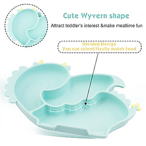 Linowos Silicone Suction Plate for Toddlers - Self Feeding Training Divided Plate Dish and Bowl for Baby and Toddler, Fits for Most Highchairs Trays (Cyan)