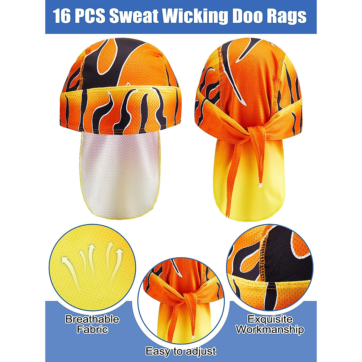 JaGely 16 Pieces Doo Rags Skull Caps for Men, Sweat Wicking Do Rags Cooling Dew Rags Pirate Helmet Liner Cycling Bandana Skull Cap for Men Women Multicolor