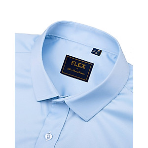 J.VER Men's Dress Shirts Solid Long Sleeve Stretch Wrinkle-Free Formal Shirt Business Casual Button Down Shirts Blue Small