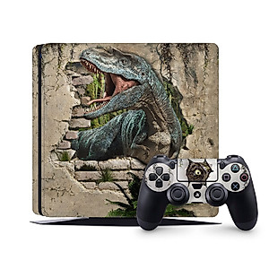 ZOOMHITSKINS Compatible with PS4 Slim Skin, Dinosaur T rex World Prehistory Reptile, Durable & Fit, 3M Vinyl, Made in The USA
