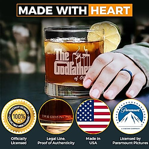 The Godfather Etched Whiskey Glass - w/Your Personalized Text - Officially Licensed, Premium Quality, Handcrafted Glassware, 11 oz. Rocks Glass - A Perfect Collectible Gift for Your Loved Ones