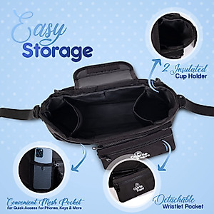 Charlie Tropic Universal Stroller Organizer with Cup Holder - Adjustable Stroller Bag Organizer with 2 Insulated Cup Holders and Detachable Wristlet Pocket for Stroller Accessories,Fits Most Strollers