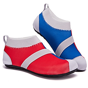 Water Shoes for Women and Men, Quick-Dry Beach Aqua Socks[Low Arch] Swim Shoes, Pool Water Socks with Foot Massage(Size 6-7, Red Blue)