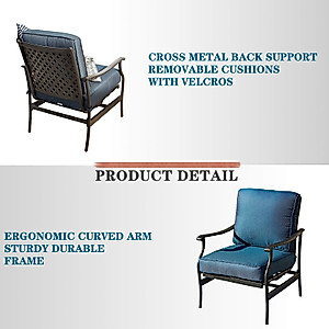Festival Depot Patio Set of 2 Dining Chairs with Thick Cushions Metal Frame Outdoor Furniture for Bistro Deck Garden (Blue)