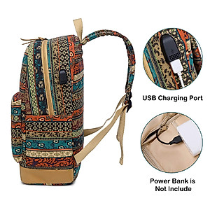 Goodking Bohemian Waterproof Laptop Backpack for Women/Girls, Stylish College School Backpack with USB Charging Port