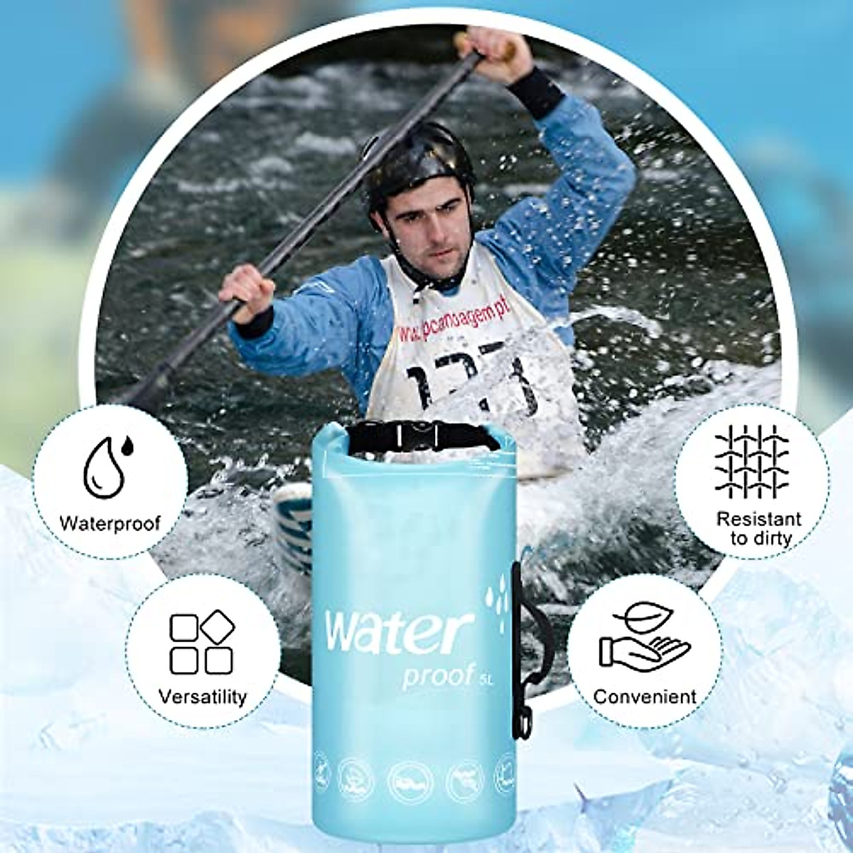 Lewtemi 3 Pieces Waterproof Dry Bag 5L Roll Top Transparent Dry Storage Bag Backpack Lightweight Dry Pack for Men Women Travel Swimming Boating Kayaking Camping Beach Fishing Surfing