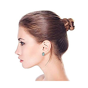 Tow Tone Bali Style Aqua Blue Oval Clip On Earrings For Women Simulated Aquamarine CZ Cubic Zirconia Rhodium Plated