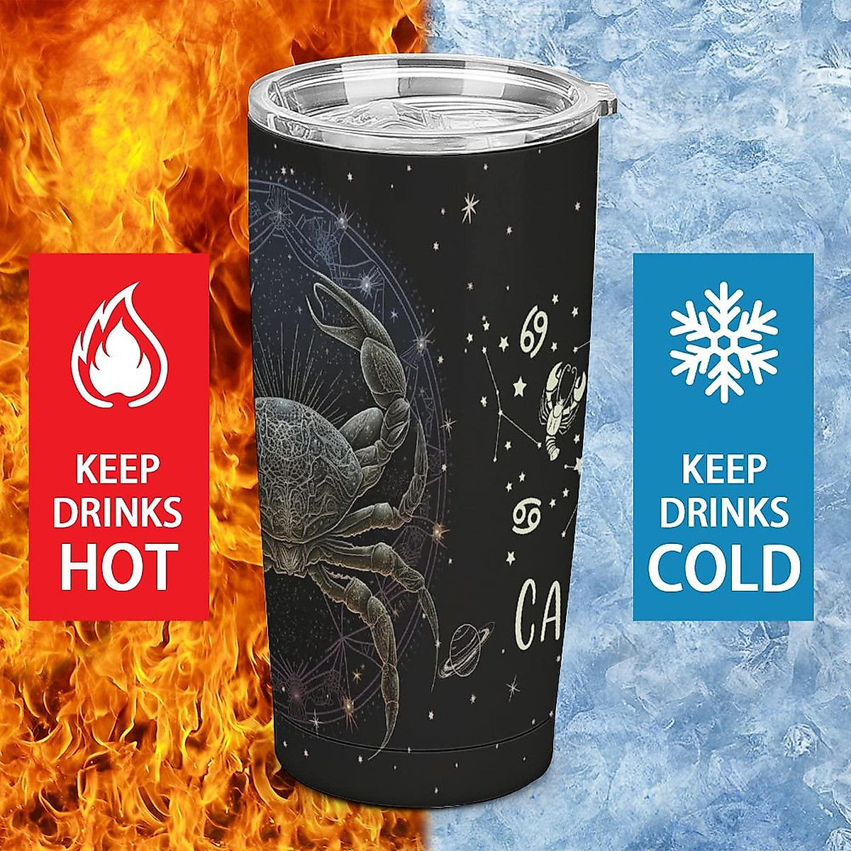 BEOIIBIRD Cancer Zodiac Tumbler Gifts, 20oz Glaze Stainless Steel with Lid and Straw Water Bottles Insulated Coffee Mug, Beverage Cup for Teen Women Men in Home Office Car Travel