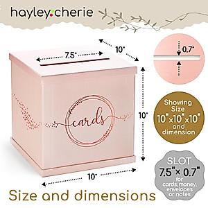 Hayley Cherie - Pink Gift Card Box with Rose Gold Foil Design- Textured Finish - Large Size 10" x 10" - For Wedding Receptions, Baby & Bridal Showers, Sweet 16, Birthdays, 21st Parties, Money