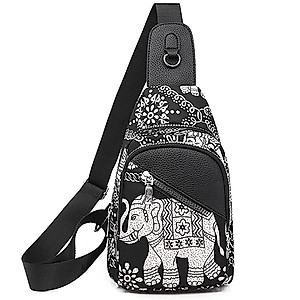 RTGGSEL Boho Ethnic Women's Waterproof Oxford Sling Shoulder Bags Girls Travel Crossbody Chest Bag Ladies Fishing Hiking Daypack (Boho Elephant)