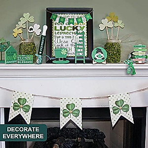 𝗦𝗧 𝗣𝗮𝘁𝗿𝗶𝗰𝗸𝘀 𝐃𝐚𝐲 Decorations, St.Patrick's Day Tiered Tray Decor, St Patricks Day Accessories Bundle Decor with Lucky Shamrock, Gnomes, Bead Garland, Leprechaun's Hat (Tray Not Included)