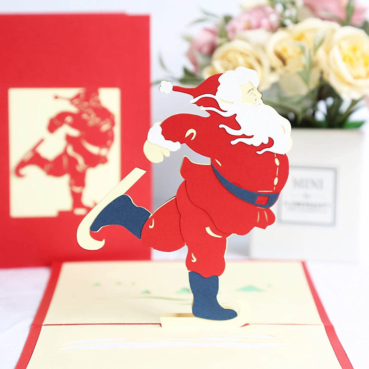 HILUCK 3D Pop Up Christmas Greeting Cards, Handmade Cards with Envelope Set of 9, For Chris Holiday- Feature Xmas Tree, Snowman, Reindeer, Santa and Bell