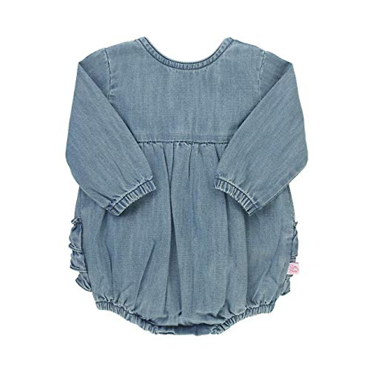 RuffleButts® Baby/Toddler Girls Light Wash Denim V-Back Bubble Romper - 0-3m