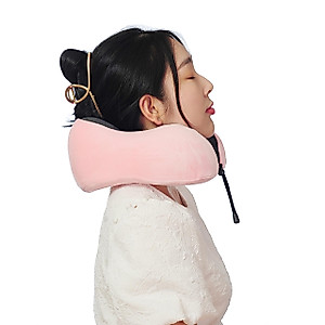 Makimoo Memory Foam Travel Pillow, Neck Pillow with 360-Degree Head Support, Comfortable and Lightweight, Ideal for Sleeping on Airplane, Car, Train, Bus and Home Use, Comes with Storage Bag (Pink)