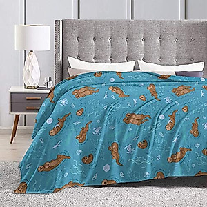 Boceoey Sea Otter Fleece Blankets Twin Size - Blanket for Bed, Sofa, Couch, Camping and Travel - Warm Lightweight Throw for Office Bedroom - Fluffy Soft Plush Blanket 60x80 Inches