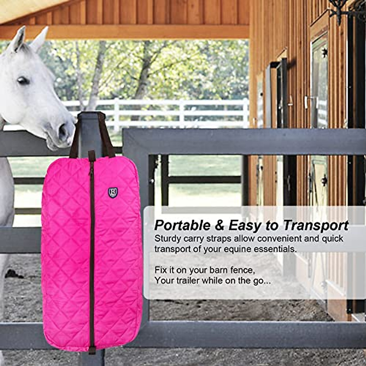 Harrison Howard Bridle/Halter Bag with 3 Prong Tack Rack Quilted Horse Tack Carry Bag Rose Red