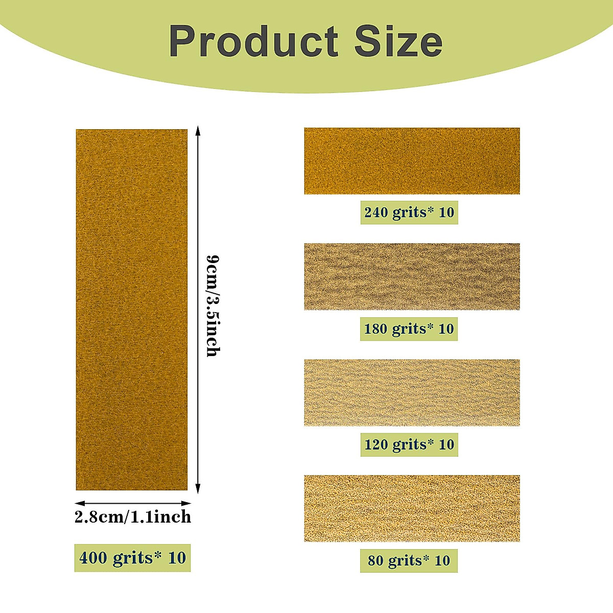 50PCS Micro Sander Paper Finger Sander Kit, 3.5” x 1” Hand Sanding Block for Small Projects, 80 120 180 240 400 Grit Wet Dry Sandpaper, for DIY Crafts Wood Metal Polishing