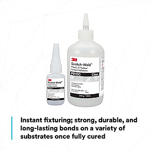 3M Scotch-Weld Plastic & Rubber Instant Adhesive PR100, Clear, Low Viscosity, Fast Handling Time and Cure, 20 g (0.07 fl oz) Bottle