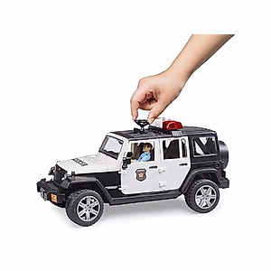 Bruder Toys - Emergency Realistic Jeep Wrangler Unlimited Rubicon Police Vehicle with Light Skintoned Policeman and Light and Sound Module with 4 Different Sounds - Ages 4+