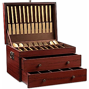 Royalty Art Fine Silverware Storage Box with Pull Out Drawer, 15” x 11”, Large Kitchen Counter Organizer for Flatware and Utensils, Decorative Home Decor