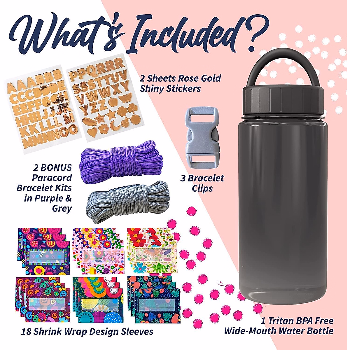 PURPLE LADYBUG Decorate Your Own Water Bottle Kits for Girls Using Shrink Wrap - Fun 6 7 8 Year Old Girl Gifts Idea, Birthday Gift for 11+ Year Old Girl, Arts and Crafts for Kids Ages 8-12