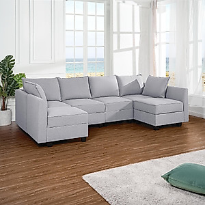 Naomi Home Elizabeth Modern DIY Collection - Convertible Modular Sectional Sofa - Ultimate Sofa Experience - Linen Sofa Couch for Living Room, Apartment, Office - 6 Piece Modular Sectional - Gray