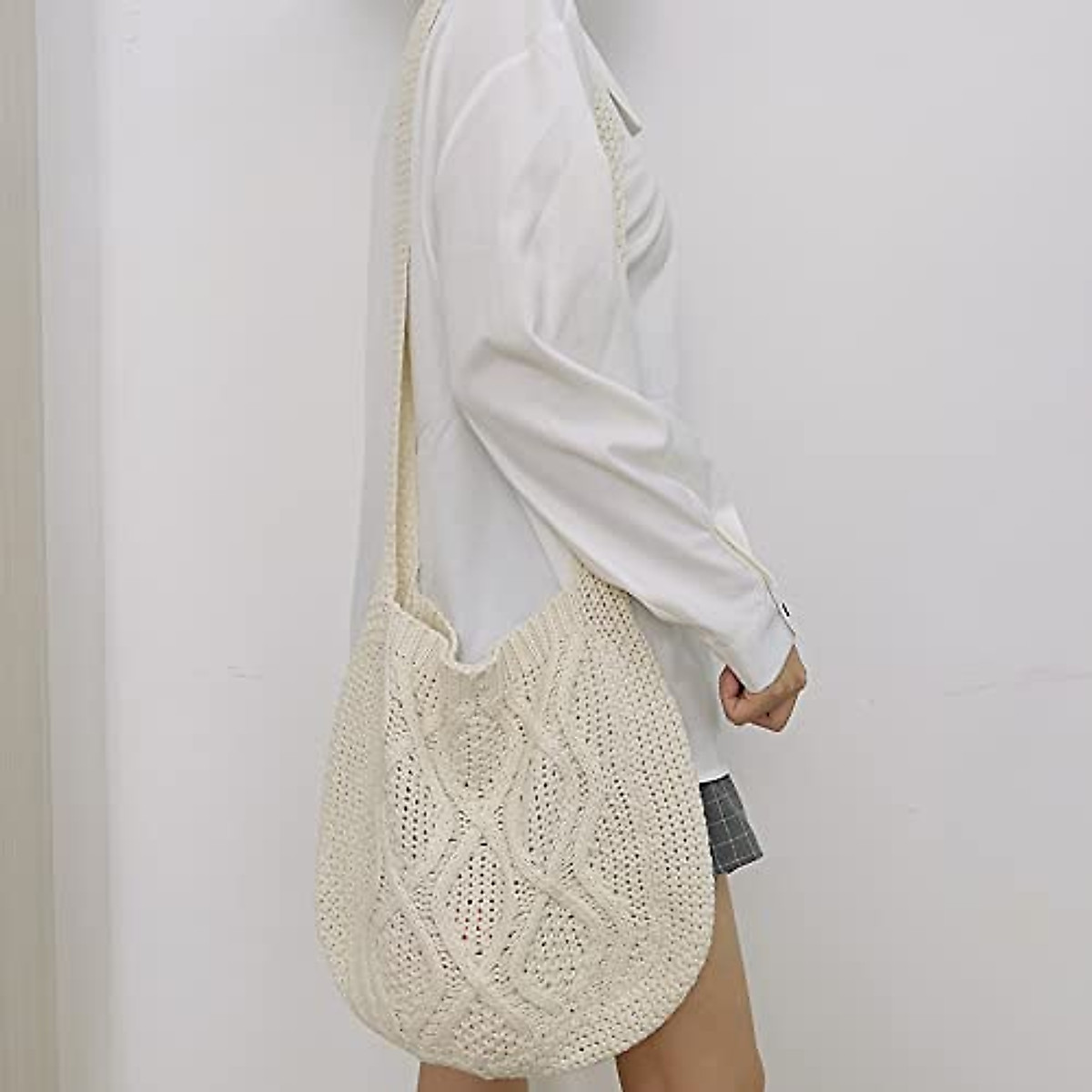 Crochet Tote Bag for Women Knitted Shoulder Bags Aesthetic Crocheted Bags Purse Fairy Grunge Hobo Bag Crochet Crossbody Bag