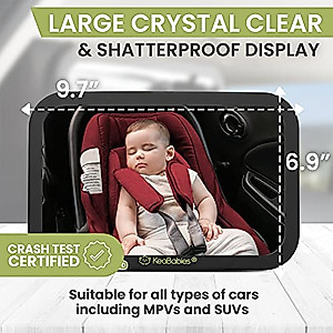 Large Shatterproof Baby Car Mirror - Safety Baby Car Seat Mirror - Baby Car Mirror for Back Seat Rear Facing Infant - Carseat Mirrors - Fully Assembled Baby Mirror For Car (Matte Black)