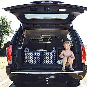 Trunk Organizer, Foldable Car Storage Bag Portable Insulation Cooler Bag Collapsible Vehicle Organizer Divider Storage Totes with 3 Compartment Cargo Tote for Groceries Caddy SUV, Navy Blue