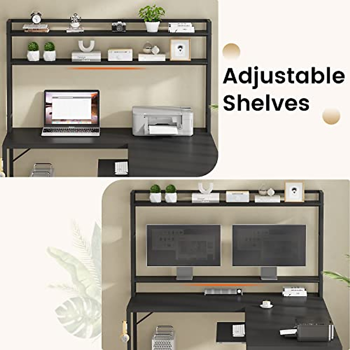 SEDETA L Shaped Desk with Hutch, Home Office Desk with File Drawers, 94.4 Inches Two Person Desk, Corner Computer Desk with Keyboard Tray, Monitor Stand, Storage Shelves, Gaming Desk, Black