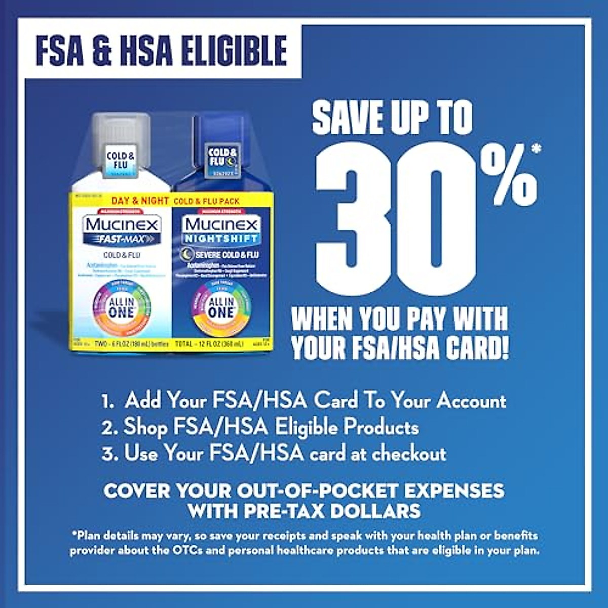 Mucinex Fast-Max Cold and Flu & Nightshift Severe Cold and Flu Medicine for Adults, Over-the-Counter Medication Combo Pack for Sore Throat Relief, Decongestant, Cough & Cold Medicines, 2 x 6 Fl Oz