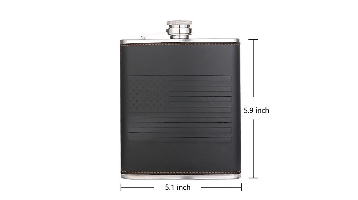 American Flag 18 oz Stainless Steel Whiskey Flask - Leather Wrap