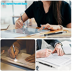 Glovion Lighted Tip Pen with Stylus 3-in-1 - LED Penlight Light Up Pen Light Ballpoint Pen with Light for Writing in The Dark - Pack of 3 - White Light - GL006