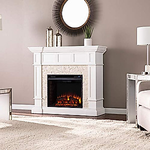 SEI Furniture Merrimack Faux Stone Convertible Electric Corner Fireplace, Fresh White, AMZ8369EF
