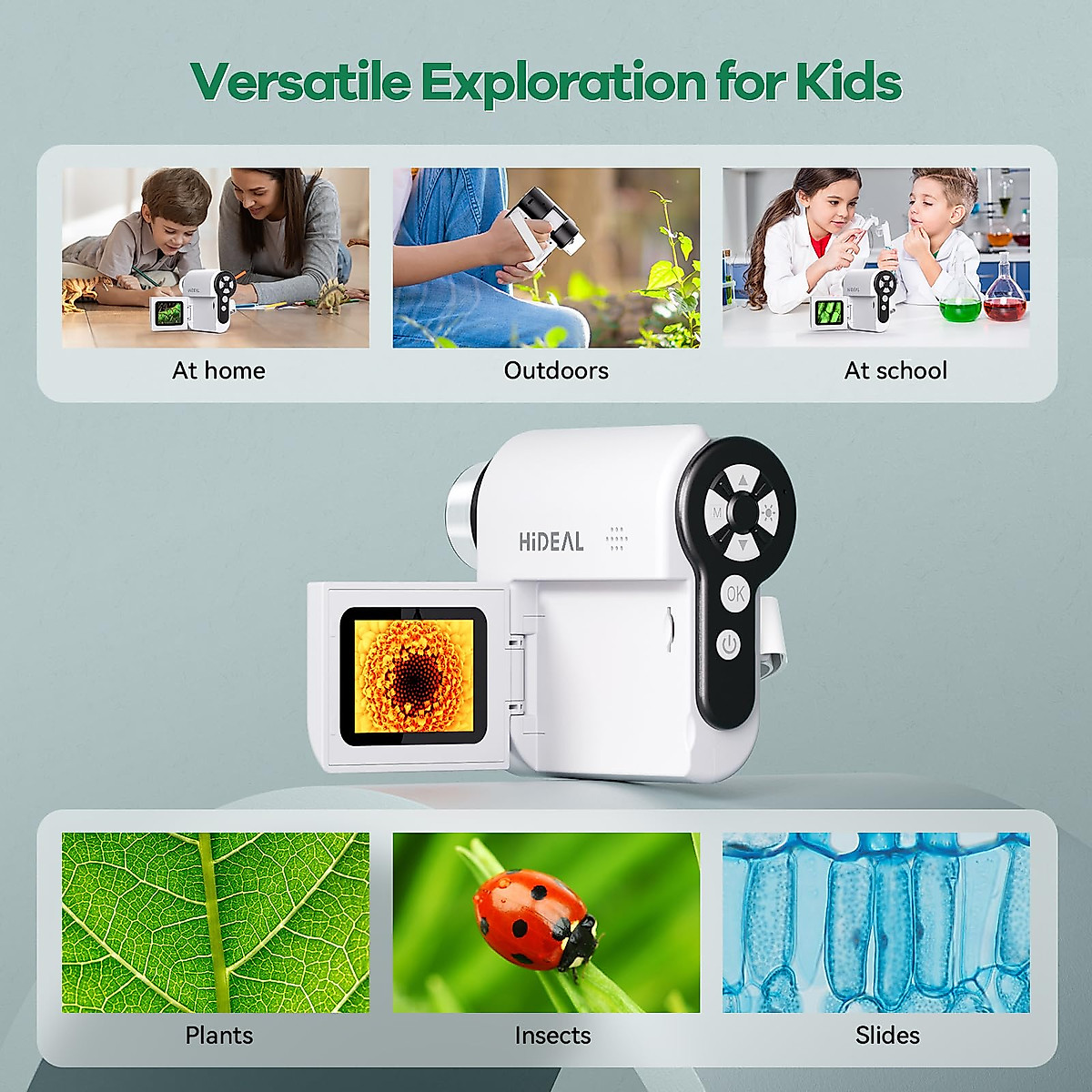 Hideal HP20 Microscope for Kids [3-in-1] [Easy and Fun] 2" IPS Portable Handheld Microscope Miniscope, Pocket Mini Scope Educational Science Kit, Birthday Easter Gifts for Kids, 32GB, White