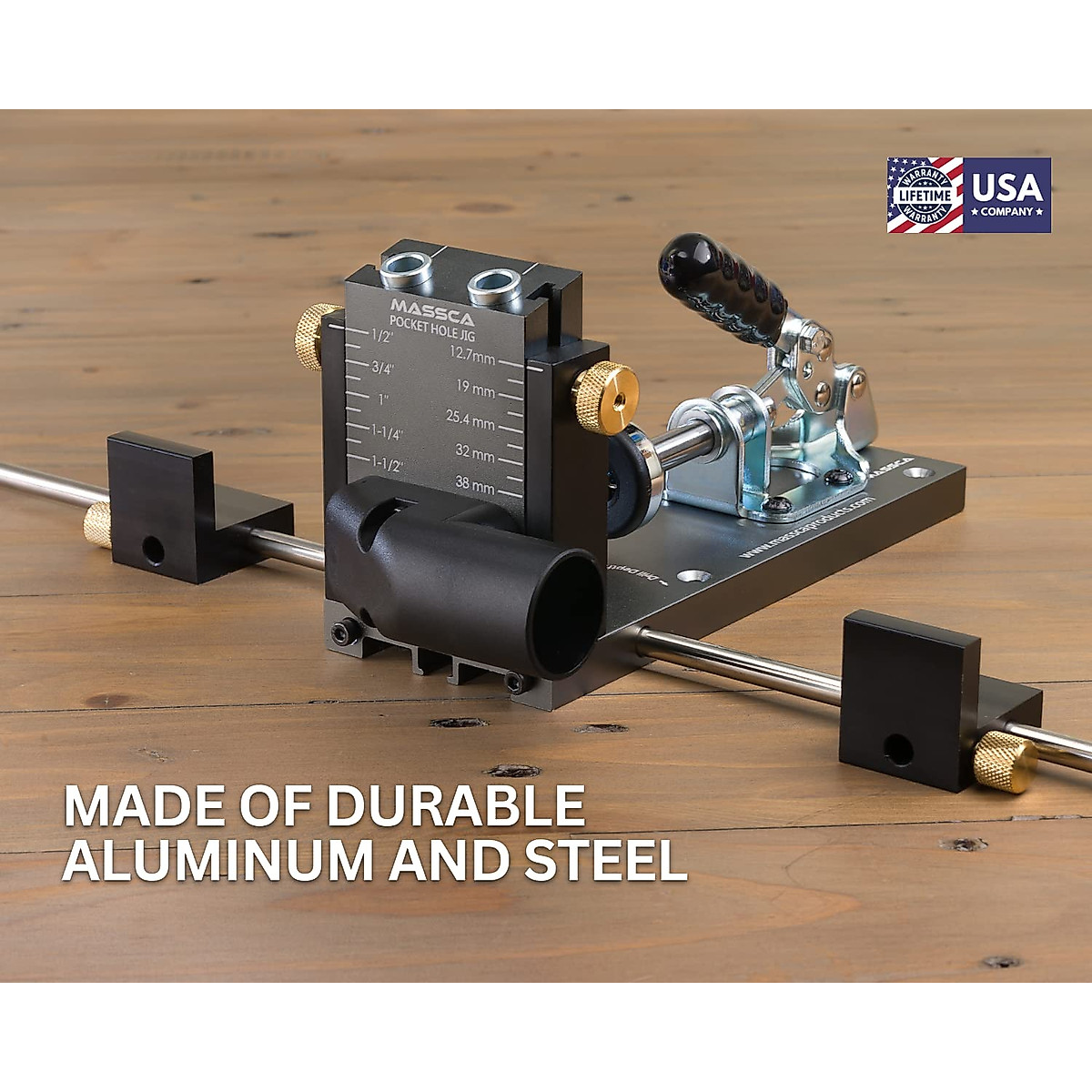 Massca Aluminum Pocket Hole Jig System Pro M2 Adjustable & Easy to Use Joinery Woodworking Tool For DIY Carpentry Projects