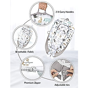 GIEFRNE Baby Nest Cover Baby Lounger Cover Newborn Bassinet Mattress for Baby 0-12M Portable Infant Floor Seat Co-Sleeping Baby Registry(Zoo), Pink